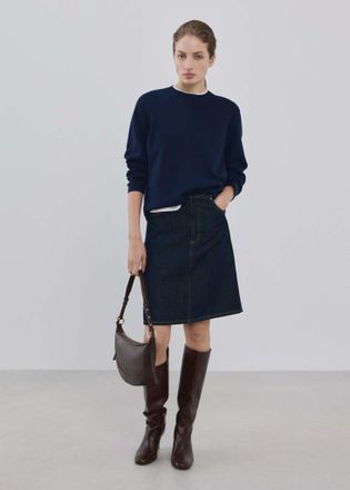 Mango Pull en maille &agrave; col rond bleu marine fonc&eacute; - Femme - L - MANGO