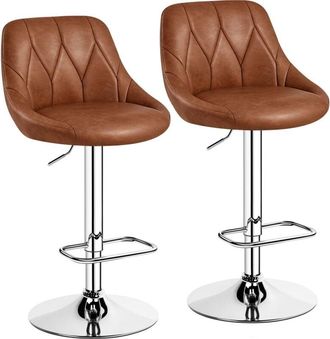 Yaheetech Lot de 2 Tabourets de Bar en Similicuir Hauteur Réglable de 86 cm à 107,5 cm Chaises de Bar Assise Pivotante Repose-Pied Carré Tabourets Hauts Cadre