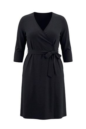 Ulla Popken Maxikleid Wickelkleid A-Linie V-Ausschnitt 3/4-Arm Taschen