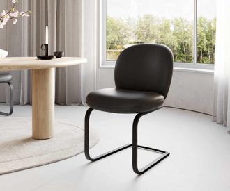 DELIFE Freischwinger Nube-Flex Echt-Leder Schwarz Freischwinger flach Schwarz Taschenfederkern, Esszimmerstühle
