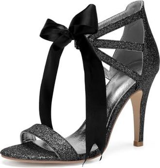 Generic Chaussures De Mariee Femme Bout Ouvert Btide Cheville Boucle Stylet Talons Sandales Mariée Bal Été Sandale Talon 10.5Cm,Noir,39 EU