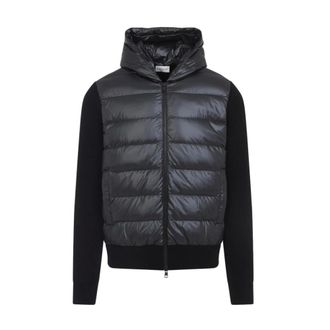 Moncler Homme, Vestes, Noir, Taille: S Cardigan hybride &agrave; capuche en noir