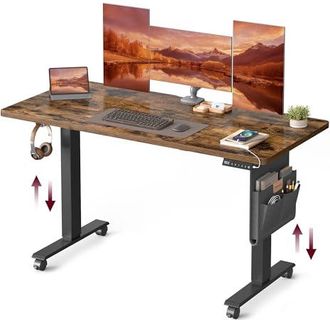 Vasagle H&ouml;henverstellbarer Schreibtisch elektrisch, 60 x 140 x (72-120) cm, stufenlos verstellbar, Memory-Funktion mit 4 H&ouml;hen, vintagebraun LSD174X01