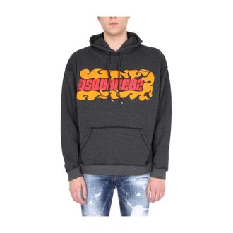 Dsquared2 Homme, Sweatshirts et sweats &agrave; capuche, Noir, Taille: S SweaT-shirt imprim&eacute; logo