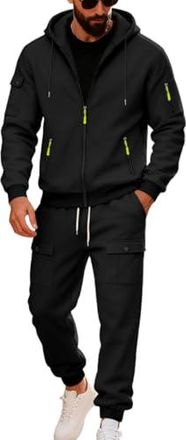 Generico Ensemble de Surv&ecirc;tement pour Homme - Veste &agrave; Capuche et Pantalon de Sport en Coton - V&ecirc;tement de Gym, Chaud, Respirant - Costume pour la Maison, Noir,