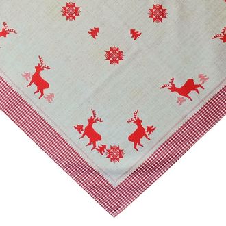 Matches 21 matches21 Tischdecke Hirsche Bäume Karo Bordüre Druck Heimtextilien Mitteldecke rot beige Polyester 1 STK 85x85 cm