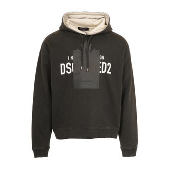 Dsquared2 Schwarzer Hoodie mit Logo-Patch Pullover - - Sweatshirts & Hoodies - Herren - Schwarzk - L