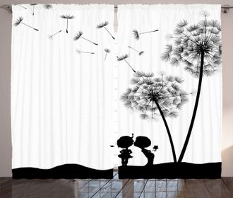 Abakuhaus Schwarz und weiß Rustikaler Vorhang, Junge und Mädchen, Wohnzimmer Universalband Gardinen mit Schlaufen und Haken, 280 x 175 cm, Weiß Grau