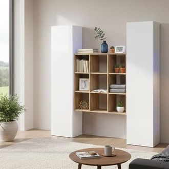 Dmora Kommode Fausto, Wohnzimmer-Set mit 2 T&uuml;ren und Regalen, Wohnzimmer-Buffet, K&uuml;chen-Sideboard, 100% Made in Italy, 170 x 30 x 180 cm, gl&auml;nzendes Wei&szlig; un