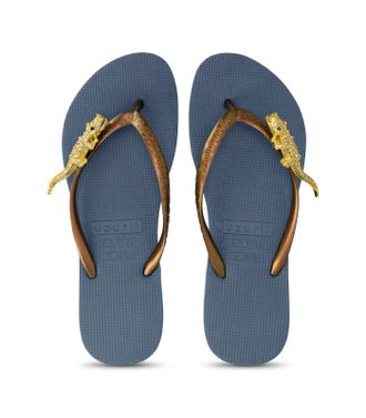 UZURII Slipper & Pantoletten - Zehentrenner Gold Crocodile Switch - Gr. 37_38 - in Blau - f&uuml;r Damen