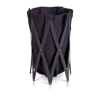 Klein & More 18030 Marie Pi, Wäschesammler, größenverstellbar, Holz Gestell schwarz, Wäschesack schwarz