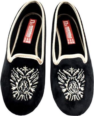Norteñas Chaussures de maison brodées avec tissu doux et semelle en caoutchouc souple 485123 synthétique, Noir, 37 EU