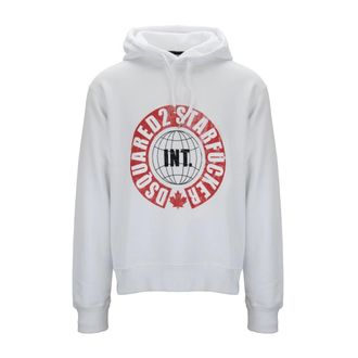 Dsquared2 Homme, Sweatshirts et sweats à capuche, Blanc, Taille: M Sweat à Capuche Imprimé Graphique Coton