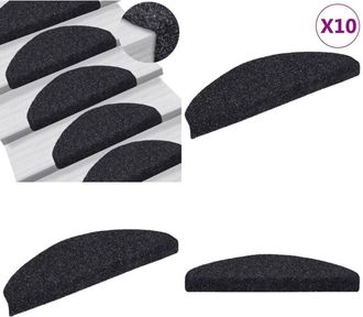 vidaXL Treppenmatten Selbstklebend 10 Stk. Schwarz 65x21x4cm - Treppenmatten - Stufenmatten - Laufmatten - Anti-Rutschmatte - Treppenbelag - Home & Living