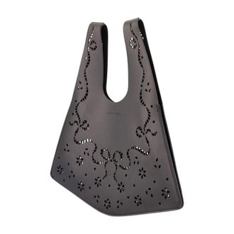 Simone Rocha Womens Mini Lasercut Shopper Bag - Simone Rocha Leather Black Calfskin Totes-Shopping-Bags