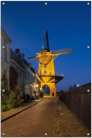 Wallario Outdoor-Poster f&uuml;r Garten oder Balkon Windm&uuml;hle bei Nacht, Motivbanner Gr&ouml;&szlig;e: ca. 100 x 150 cm, Outdoor-Bild