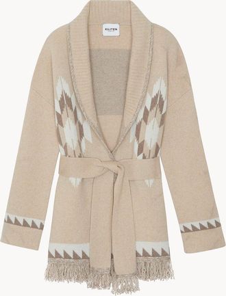 Kujten Veste cachemire col châle à franges, 4 fils - Veste Micky