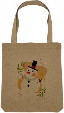 Fabulous Sac Shopping Tote Bag Aspect Lin - Bonhomme de Neige et Houx Magie de Noel Hiver Cadeau - Sac Courses Toile Epaisse 360g Beige Naturel Cabas Port&eacute; Epa