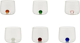 Zafferano Bilia Junior Likörglas 6 Set aus Borosilikatglas, transparent, mit Kugel in 6 verschiedenen Farben