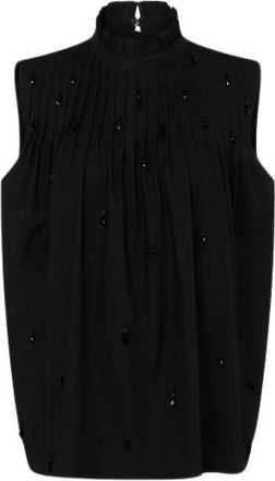 Moschino Femme, Tops, Noir, Taille: 32 FR Haut en Popeline de Coton Brod&eacute;