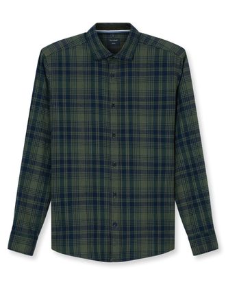 Olymp Herren Freizeithemd Langarm Casual,Karo,059 Casual 22,01 Kent-Kragen,Oliv 47,XXL