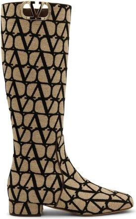 Valentino Garavani Femme, Chaussures, Beige, Taille: 37 1/2 EU Bottes &agrave; talons hauts en toile