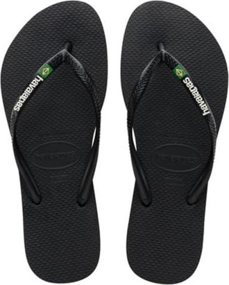 Havaianas Slim Brasil Logo, Tongs Confortables, Durables et Légères, Hommage au Brésil, Drapeau sur Lanières, Femme, Noir, 37/38 EU