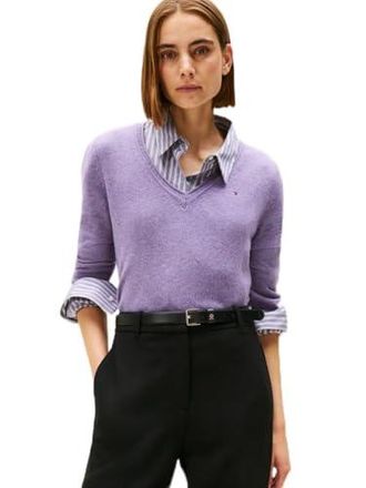 Tommy Hilfiger Soft Wool V-NK Ls Sweater Ww0Ww43505 Pull-Over, Purple (Lilac Heather), XXL Femme