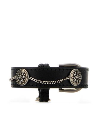Prada bracelet en cuir à breloque fleur - Noir