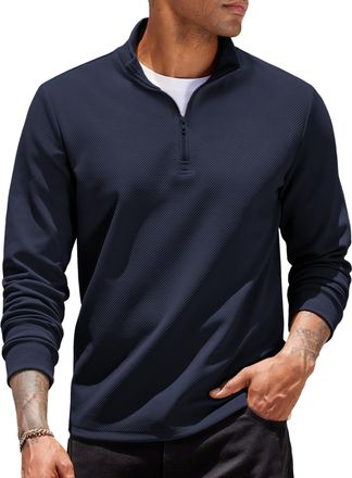 Coofandy Sweatshirt Herren Lanagrm 1/4 Zip Troyer Pullover ohne Kapuze mit Reißverschluss Herren Longsleeve Leichte Herrenpullover Langarmshirt Pulli Blau-Lila
