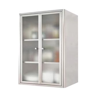 Generic K&uuml;chenh&auml;ngeschrank mit Milchglast&uuml;ren 304 Edelstahl Metallschrank Werkstatt Herausnehmbare Einlegeb&ouml;den Abgerundete Ecken Gartenschrank Mehrzweckschra