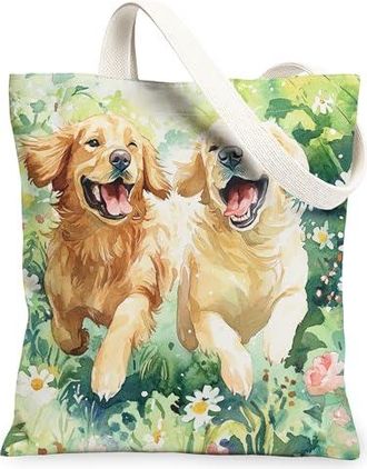 Generic Sac fourre-tout en toile motif chien Golden Retriever pour faire du shopping 33 x 38,1 cm, sac &agrave; bandouli&egrave;re r&eacute;utilisable pour femme, peinture danimal