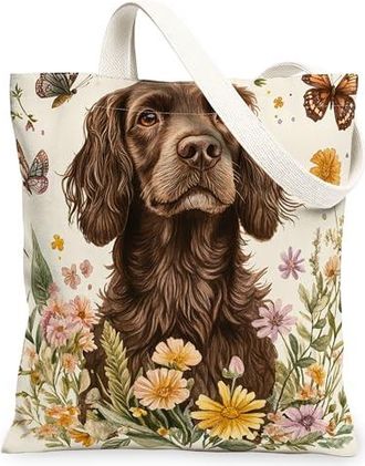 Generic Sac fourre-tout en toile motif &eacute;pagneul de printemps Boykin pour le shopping 33 x 38 cm, sac d&eacute;picerie r&eacute;utilisable en tissu &agrave; bandouli&egrave;re pour femme,