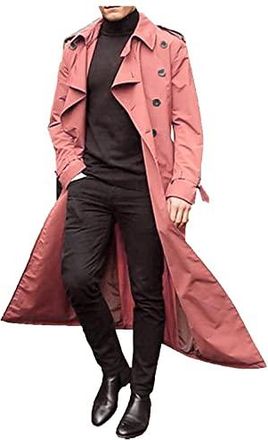 Generic Hommes hiver mince &eacute;l&eacute;gant Trench manteau d&eacute;contract&eacute; Double boutonnage &agrave; manches longues solide ceintur&eacute; longue veste pour les vacances de travail (O