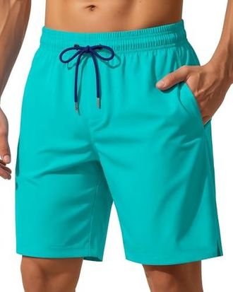 Generic Short de bain pour homme avec doublure en maille - Doux - Cordon de serrage - S&eacute;chage rapide - Avec poches zipp&eacute;es, Vert, XXL