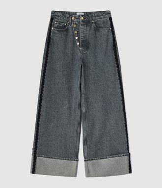 Ganni Jean Rigid Denim Double Fly Baggy Slate Grey