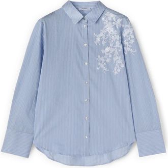 Motivi Femme, Blouses et Chemises, Bleu, Taille: 44 FR Chemise ray&eacute;e avec broderie florale