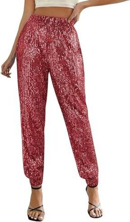 Generic Pantalon &agrave; paillettes pour femme - Pantalon long &agrave; paillettes - Taille haute - Avec taille &eacute;lastique - Pantalon &agrave; paillettes vintage des ann&eacute;es 70 - &Eacute;