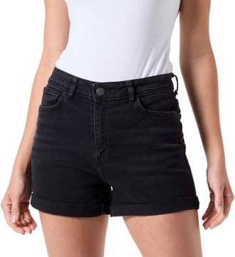Noisy May Short en Jean pour Femme avec Bouton et Ourlet Relevé, Couleurs:Noir, Taille:M