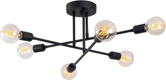 OZAIA Lustre fleur m&eacute;tal noir - Plafonnier dext&eacute;rieur 3 douilles E27 - Indice de protection IP20 - Longueur 64 cm - Puissance 40W - Ozaia