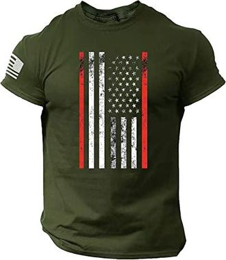 Generic T-shirt d&eacute;t&eacute; pour homme - Logo du drapeau am&eacute;ricain - T-shirt d&eacute;contract&eacute; &agrave; manches courtes - T-shirt classique d&eacute;contract&eacute; pour homme, Vert-1, XXL