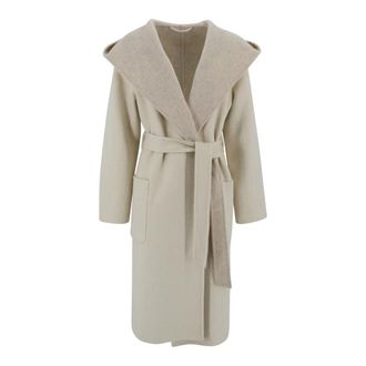 P.A.R.O.S.H. Wollmantel mit Kapuze und G&uuml;rtel - - Coats - Damen - Beige - S