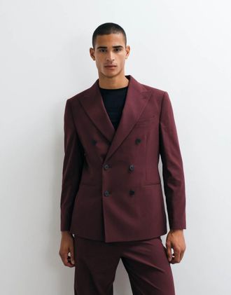 Asos Blazer de costume classique &agrave; double boutonnage - Bordeaux-Rouge