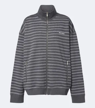 Miu Miu Pull zipp&eacute; en coton &agrave; rayures