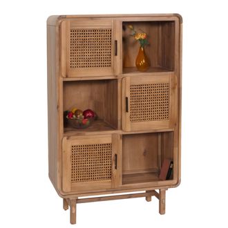 Mendler Highboard HWC-M47, Kommode Schrank Sideboard, Stauf&auml;cher, Rattan Akazie Massiv-Holz gebeizt 141x90x35cm 32kg