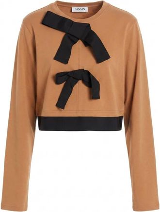 Lanvin Femme, Sweatshirts et sweats &agrave; capuche, Brun, Taille: 42 FR Gros Grain Detail Top