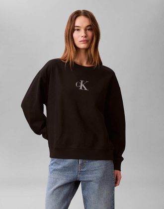 Calvin Klein Jeans Sweat &agrave; logo embl&eacute;matique monogramme dor&eacute; - Noir