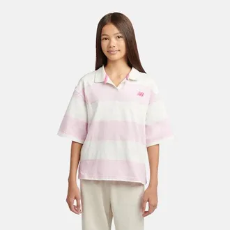 New Balance M&auml;dchen Striped Rugby Polo in Wei&szlig;, Baumwolle, Gr&ouml;&szlig;e 10-11 jahre
