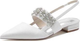 Minitoo MY226 Chaussures plates &agrave; bride arri&egrave;re pour fille et femme avec strass, My226 Blanc Talon 2 5 cm, 40.5 EU