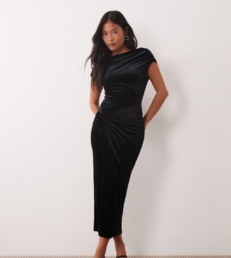 New Look Petite Maxikleid in Schwarz mit tief angesetzten Schultern und Schlitzdetail